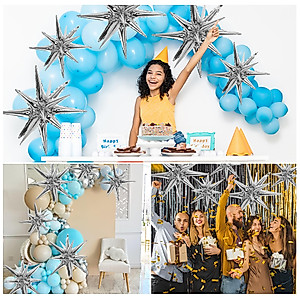 12 PCS Star Balloons Foil Star Balloons Large Silver Explosion Star Aluminum Foil Balloons for Birthday Wedding Baby Shower Bachelorette Party Disco Party Decorations Supplies