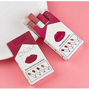 evpct 4Pcs Dark Red Mauve Chestnut Mini Matte Lipstick Lip Gloss Stain Sets for Women Permanent Long Lasting Stay on Lipstick 24 hour Waterproof lippies labiales matte labial mate larga duracion 24