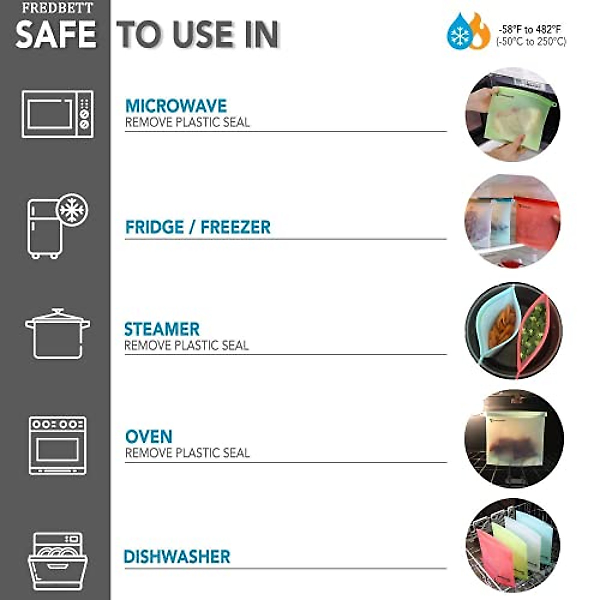 Shark Lock Silicone Food Storage Bag (6 Bags) 2 New 10 Ounce Silicone Snack Bags, 2 Med Reusable Sandwich Bags, 2 Large Reusable Silicone Food Bag, Silicone Storage Bags Reusable