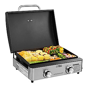 Monument Grills Portable Table Top Griddle, Flat Top Propane Gas Grill Griddle 22 inch 2-Burner 15,000 BTUs 312 sq. in. for Outdoor Cooking Camping, Black