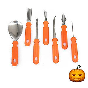 7PCS Pumpkin Carving Kit, Halloween Decorations Stainless Steel Pumpkin Carving Tools, Pumpkin Carving Knife, Professional Heavy Duty Carving Set for Halloween Decoration Jack-O-Lanterns
