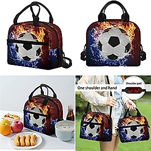 Salabomia Soccer Backpack for School Water & Fire Soccer Ball Backpack with Lunch Box Kids School Bookbag 3 in 1 Set School Bag with Lunch Bag Pencil Case, Large Lightweight Kids Backpack for School with Insulated Lunch Bag Cute Kawaii Pen Case, Blue