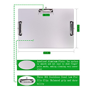 Three-Clip Landscape Clipboard,Metal Clip Board with Pen Holder,11x17 Inche Aluminum Clipboards,Classroom Must Haves Sketch Board,Drawing Clipboard for Artists