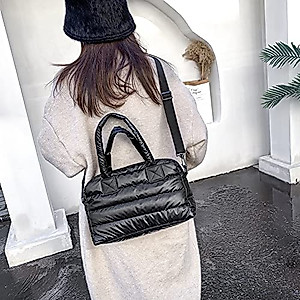 JQWSVE Puffer Tote Bag Fashion Quilted Crossbody Bag for Women Puffer Bag Solid Color Puffy Tote Bag Down Padded Shoulder Bag