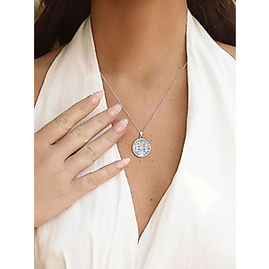 U7 Men Women St Benedict Necklace 925 Sterling Silver Round Medal Protect Saint Nursia Benedict Pendant and Chain 18 Inch