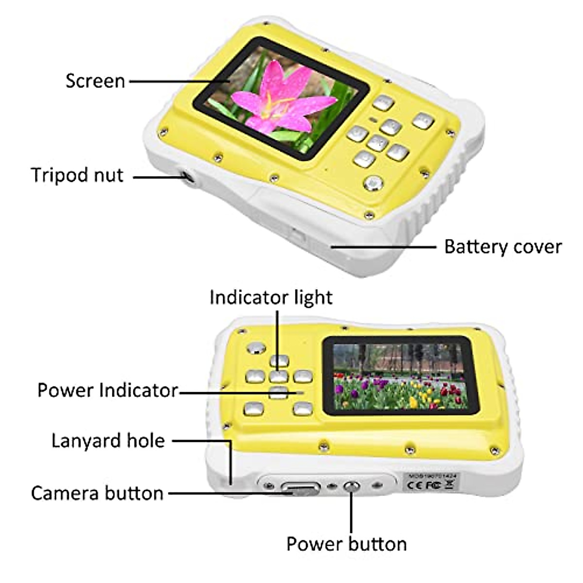 8X HD Children Digital Camera,2 Inch Waterproof TFT HD Digital Camera,12MP&5MP Dual Cameras,Mini Cute Children Toys Gifts for Boys Girls,USB 2.0 Port(Yellow)