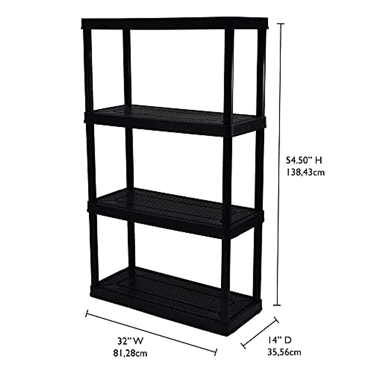 Gracious Living 14" x 32" x 54.5" 4-Shelf Tier Resin Multi-Purpose Medium Duty Indoor Garage Storage Organizer Shelves, Black