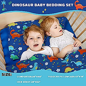Cloele Crib Bedding Set for Boys - Microfiber 3 Piece Dinosaur Baby Bedding Set Soft Comforter Bed Set Includes Toddler Pillowcase Crib Sheet Baby Quilt - Nursery Bedding Set for Boys and Girls