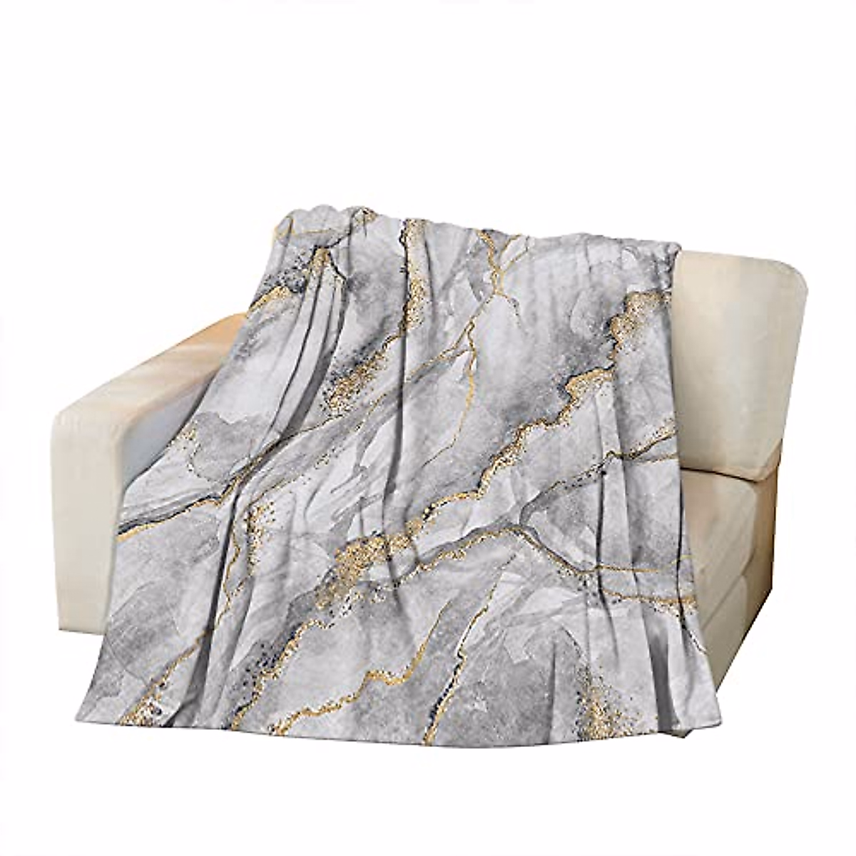 WONDERTIFY White Marble Throw Blanket Fashion Marbling Granite Stone Baby Swaddle Flannel Fleece Blanket All Season Living Room/Bedroom 40"X50" Gold Black Gray