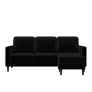 CosmoLiving by Cosmopolitan CosmoLiving Strummer Reversible Sectional Couch, Black Velvet Sofa (DA038-BK)