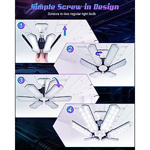 KPBOTL 150W Upgrade LED Garage Lights 2 Pack Screw in Garage Light Bulb 6+1 Adjustable Panels Garage Lighting 15000LM 6500K Deformable Garage Lights Ceiling LED Shop Light for Barn Attic Basement