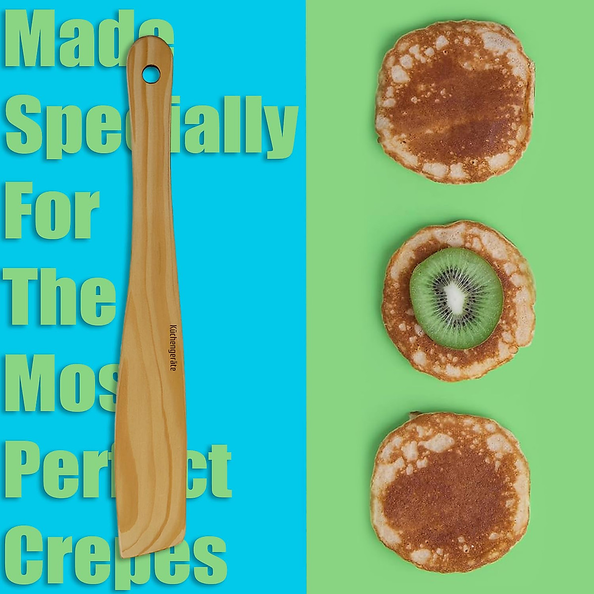 Kuchengerate Set of 2 7" inc Crepe Spreader Stick & 12" inc Spatula Turner - T Shaped Structure - Handmade Natural Beech Wood - No Paint No Polish - Kitchen Decoratives - Best Gift Set Idea