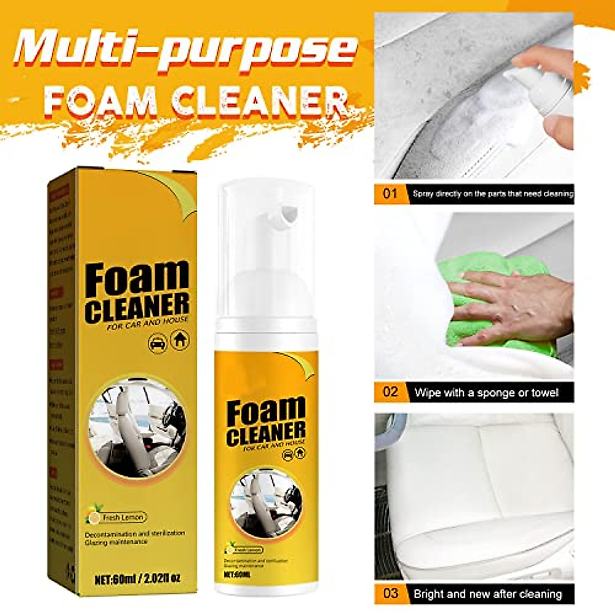 wuwuhen Magic Foam Cleaner for Car, Car Multi Purpose Foam Cleaner, Foam Cleaner for Car, Multi Purpose Foam Cleaner, Eelhoe Foam Cleaner (2pcs,100ml)