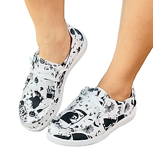 Halloween Decorations Womens Slip on Walking Shoes,Fashion Halloween Pumpkin Print Canvas Low Top Sneakers,Slip on Flats Walking Loafers Shoes Casual Comfortable Canvas Sneakers for Women Girl Party