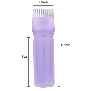 Pimoys Root Comb Applicator Bottle 6 Ounce Oil Applicator for Hair Dye, 3 Pack Hair Oiling Bottle Brush with Graduated Scale (Pink, Purple, White)