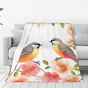 Flower and Bird Print Micro Fleece Blanket Throw Blanket Ultra-Soft Fuzzy Blankets Light Weight Cozy Blanket Warm Plush Blanket for Home Bedroom Sofa Office 40"x30"