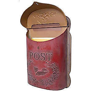 Red Co. 10.5” x 15.5” Aged Red Shabby Chic Metal Wall-Mounted Embossed Post Mailbox Decoration