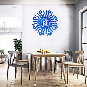 Kufika Wacky Sun Outdoor Metal Wall Art, 3D Metal Sun Wall Decor Hanging for Home Garden Patio Fence Decorations, 24" Blue