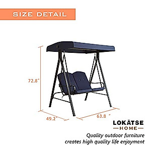 LOKATSE HOME 2-Person Canopy Outdoor Swing Chair Patio Hammock Seat with Cushions and Teapoys Loveseat Bench Bed Furniture, Blue