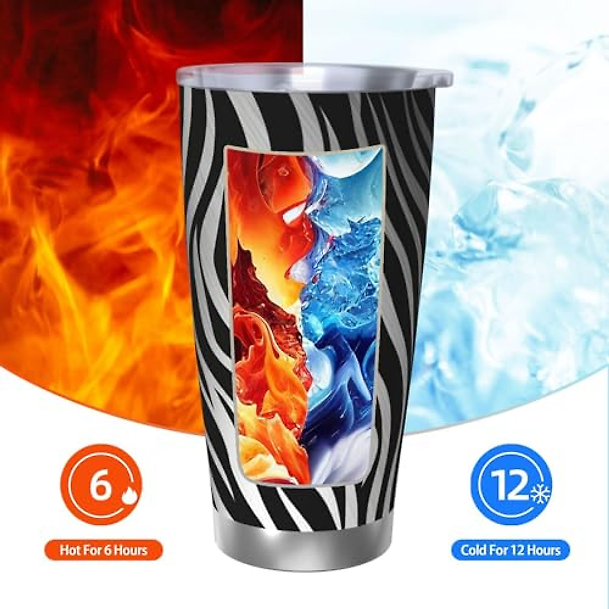 Zebra Print Tumbler with Lid and Straw 20oz Stainless Steel Car Cup for Hot and Cold Drinks, Double Wall Insulated Travel Coffee Mug Reusable Drink Thermos Cup Birthday Gifts