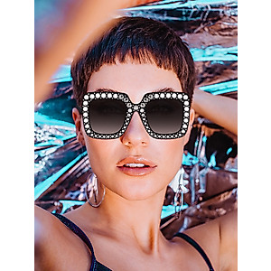 Frienda Crystal Oversized Sunglasses Square Diamond Sunglasses Rhinestone Frame Sunglasses for Women (Chic Colors,12 Pairs)