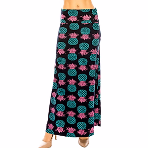 Eevee Women's Beautiful Fold Over Maxi Skirt (ONE Size) - Blue Pineapple