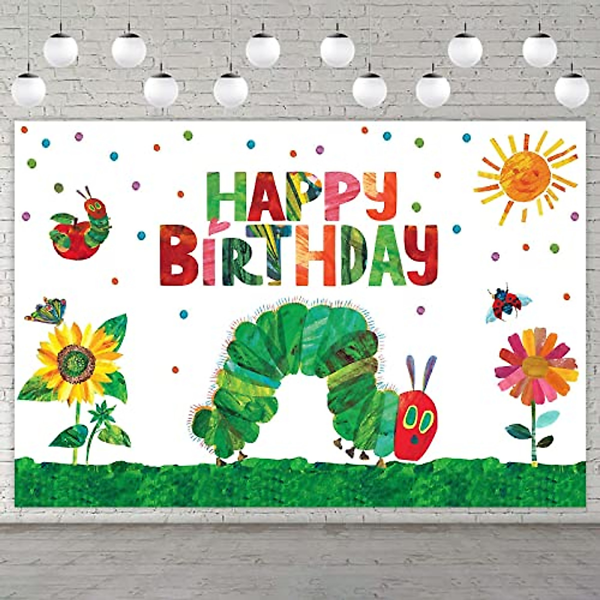 Cartoon Very Hungry Little Green Caterpillar Happy Birthday Banner Kid Reading Story Insects Theme Decor Decorations for 1st Birthday Party Baby Shower Supplies Backdrop Photo Studio Booth Props