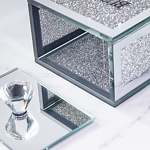 5.9"x3.9"x5.1" Butter Container Box with Lid, Glass Cheese Tank Storage Box Filled with Sparkly Crystal Crushed Diamonds, Keep Butter Cheese Fresh & Sparkle, Ideal for Kitchen, Dining Room