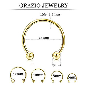 ORAZIO 30PCS 16G Nose Septum Horseshoe Rings Stainless Steel Circular Barbell Cartilage Tragus Helix Eyebrow Lip Labret Nipple Ear Piercing Body Jewelry 6mm 8mm 10mm 12mm 14mm