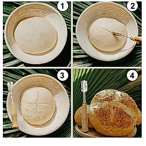 Premium Hand Crafted Bread Lame with 5 Replaceable Blades Dough Making Slasher Tools for Scoring Sourdough Bread Easily - Super Sharp and Durable Razors with Authentic Leather Protective Cover