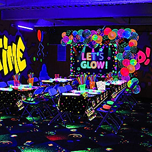 192 Pcs Glow in The Dark Party Supplies - Include Let's Glow Neon Party Backdrop, Neon Balloons, Tablecloth, Glow Sticks Party Pack, Glow Party Supplies Blacklight Neon Party Decorations