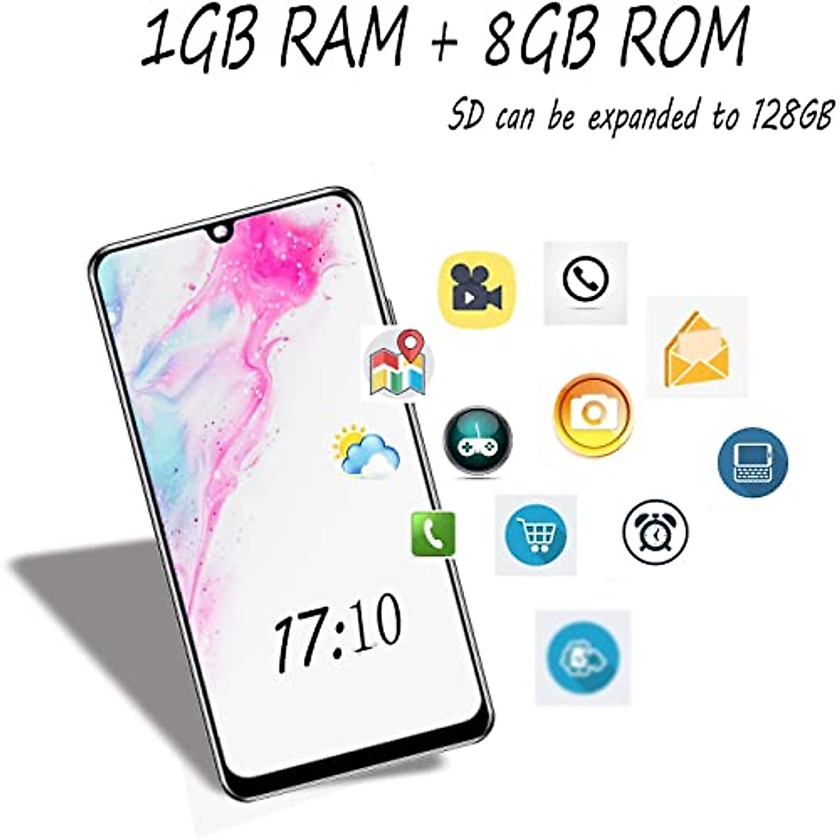 IP12 PRO+ Face Unlock Smart Phone, 1+8GB 6.26in for Waterdrop Screen Smartphones, Dual Card Dual Standby, Built-in 1950mah Li-ion Battery, for Android 8.1 (Gold)……