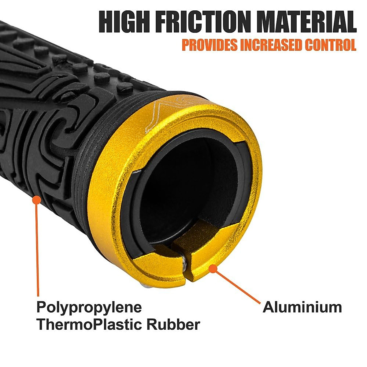 BV Bike Handlebar Grips, Double Lock-on Bicycle Grip Handle Bar End Holding Locking Grips, for MTB, BMX, Mountain, Downhill, Folding Bike (Gold)