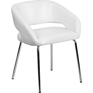 Flash Furniture Fusion Series LeatherSoft Upholstered Side Reception Chair, Retro Padded Lounge Chair for Living Room or Office, White