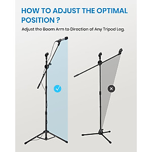Moukey Microphone Stand, Tripod Boom Mic Stand with 2 Non-Slip Mic Clip Holders & 2 Foam Covers, Collapsible Adjustable Mic Stand for Singing, Karaoke, Stage and Outdoor Activities, Black, MMs-3