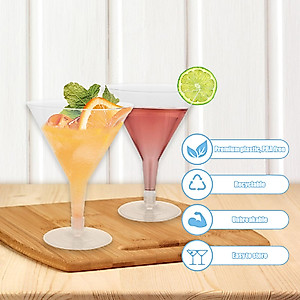 60Pcs Plastic Martini Glasses Disposable Margarita Glasses 6.4oz Plastic Cocktail Glasses Clear Coupe Glasses Party Champagne Glasses Cups for Weddings Party Bar, Birthday, Desserts, Ice Cream