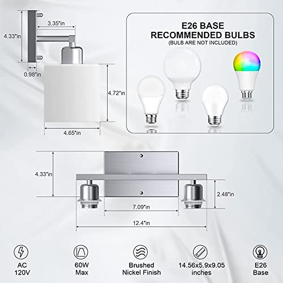 Bathroom Vanity Light Fixture Over Mirror with Brushed Nickel,Dekang Modern 2-Light Wall Sconces Lighting for Bedroom,Living Room,Hallway,Decor White Glass Shades,E26 Standard Base,Bulbs Not Included