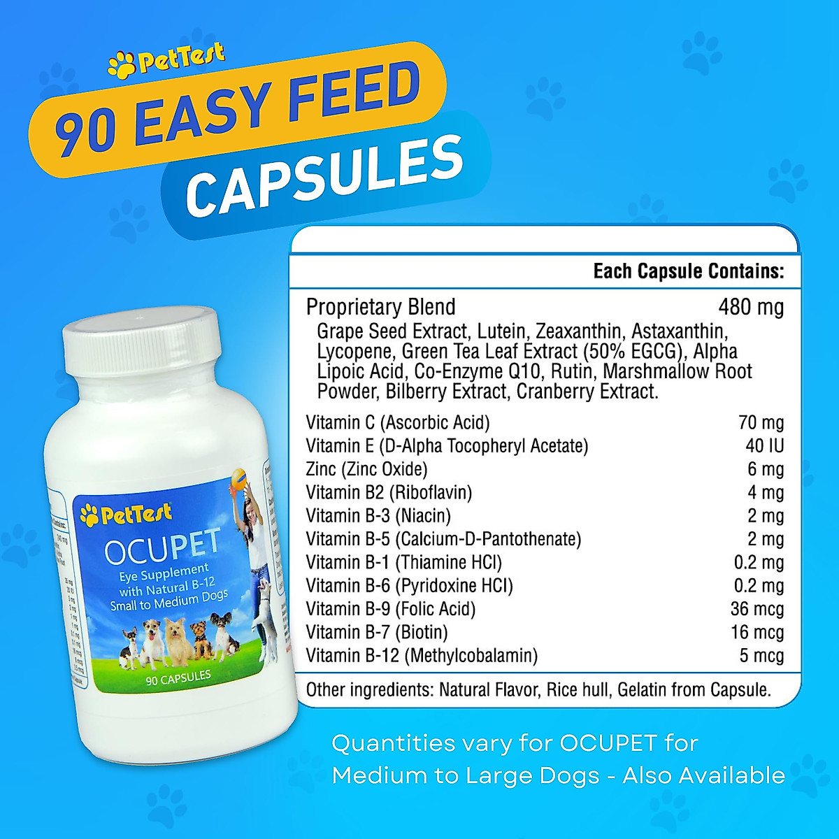 Ocupet Advanced Vision and Eye Health Supplement for Medium to Large Dogs Packed with Natural B12, Grape Seed Extract and Lutein to Support Pets with Diabetes or Eye Related Conditions-90 Capsules