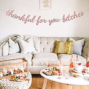 MATTTIME Thankful For You Banner Rose Gold Glitter Garland Friendsgiving Thanksgiving Decoration Fall Humor Funny Party Ideas