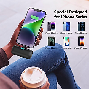 [2 Pack]Mini Portable Charger 5000mAh,Ultra-Compact 15W PD Fast Charging Power Bank,LCD Display Cute Battery Pack Backup Charger Compatible with iPhone 14/14 Pro Max/13/13 Pro/12/XR/8/7/6-Black+White