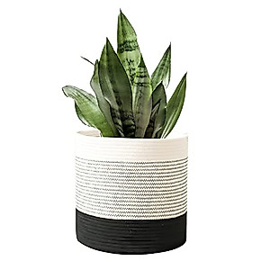 Gumcoly Jute Cotton Rope Plant Basket 8" Small Planter Basket for Up to 7" Planter Round Woven Basket Decorative Flower Pot Storage Organizer Home Decor White