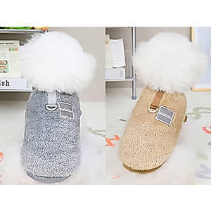Loyanyy 2 Pack Dog Sweater Vests Warm Fleece Cat Clothes with Leash Ring Plush Cute Puppy Kitten Soft Stretchy Pullover for Winter Brown Grey Large(Tag XL)