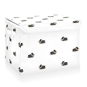 CaTaKu Funny Little Corgi Storage Bins with Lids and Handles, Fabric Large Storage Container Cube Basket with Lid Decorative Storage Boxes for Organizing Clothes