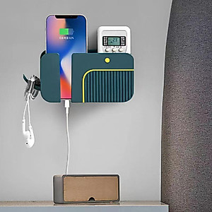 VEADOOLLY Bedside Organizer Nonporous Adhesive Remote Control Holder - Wall Mount Storage for Home, Dormitory, and Car Universal Wall Phone Holder，Multipurpose Storage Box（Green）