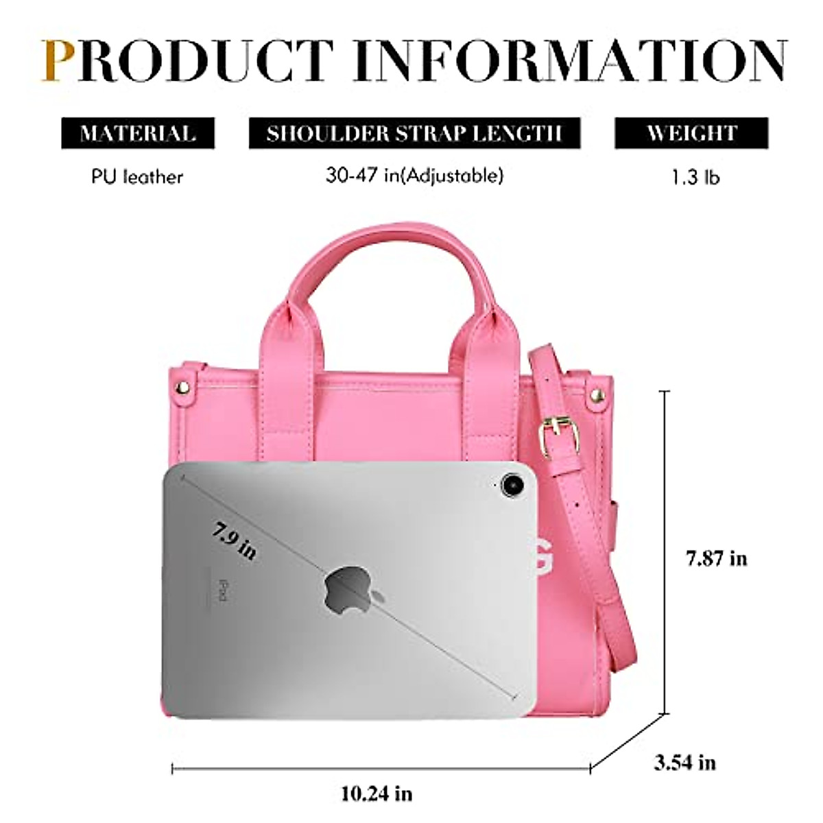 JQAliMOVV Tote Bag for Women, Trendy Leather Tote Bag Small Personalized Top Handle Crossbody Handbags for Work Travel (Rose Red)