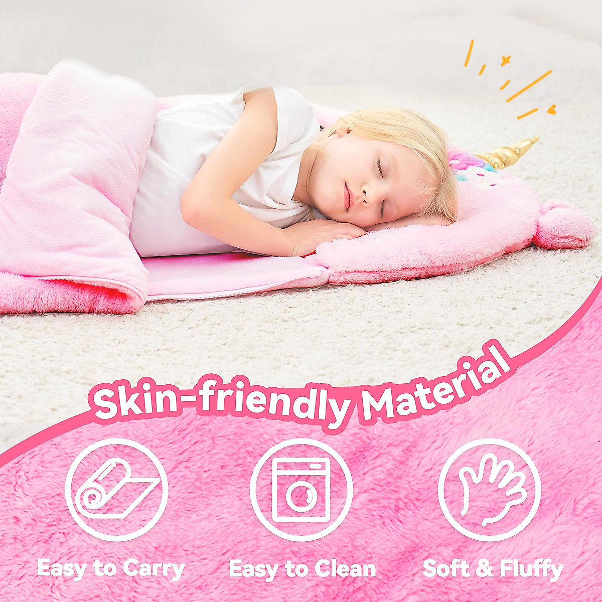 iPlay, iLearn Kids Unicorn Sleeping Bag, Toddler Girl Nap Mat, Plush Animal Slumber Bag 2 In 1 Pink Pillow Daycare Preschool Kindergarten Birthday Gift Travel Sleepover 3 4 5 6 7 8 10 12 Yr Child Teen