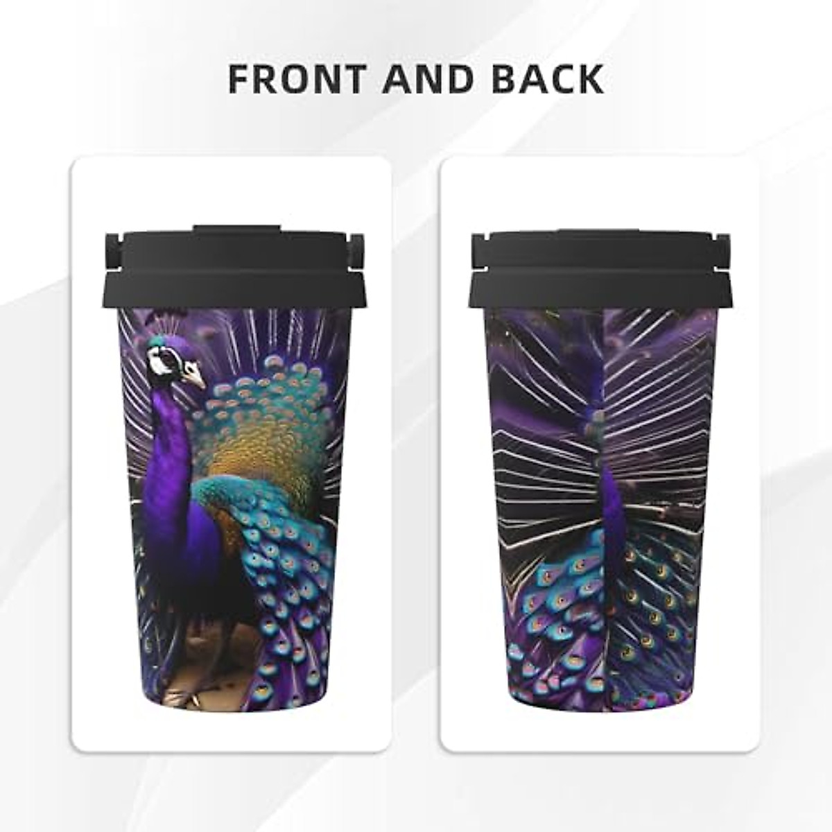 WANGXUEE Purple Peacock Print 500ml Stainless Steel Travel Tumbler Double Wall Vacuum Insulated Coffee Mug
