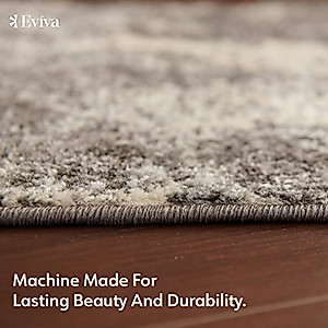 Eviva 8x10 Area Rugs for Living Room Polypropylene Turkish Rug Indoor Low Pile Large 8 X 10' Area Rug with Stain-Resistant Big Size Grey 8 by 10 Area Rugs for Bedroom Huge Farmhouse in Gray and White
