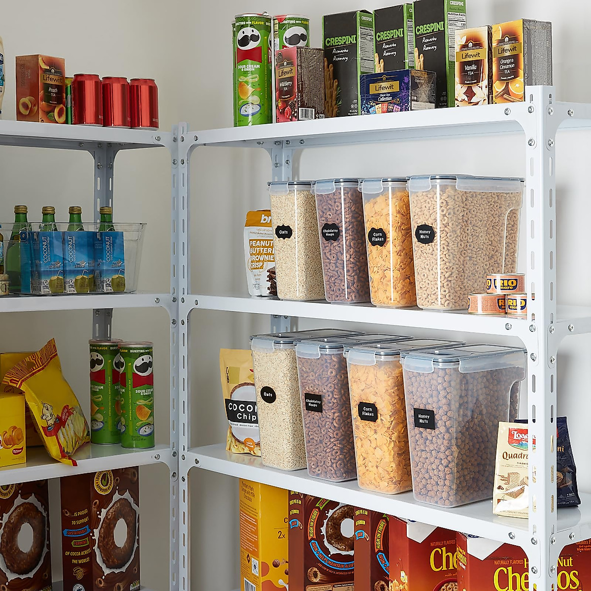 Lifewit 4L(135oz) Cereal Containers Storage with Flip-Top Lids, 4pcs Airtight Food Storage Canister Sets with Label Stickers for Kitchen Pantry Counter Organization, Oats, Flour, Sugar, BPA Free