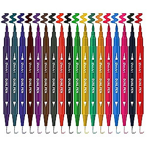 Dual Coloring Pens, 18 Color Dual Brush Pen Art Marker, Double-end Colored Markers Fine Tip Pen for Journaling Coloring books Hand Lettering Drawing and More